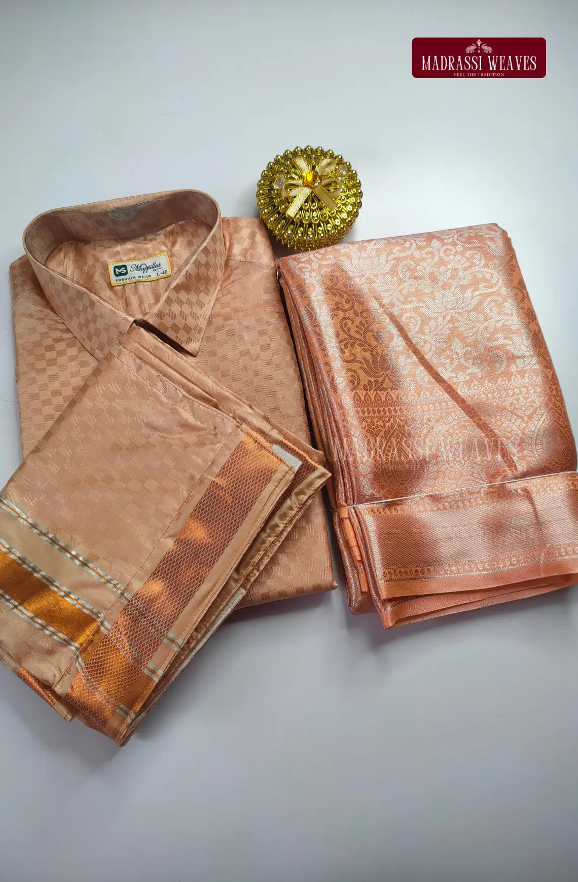 Textured Weave Japan Silk Couple Combo Set - Copper – Madrassi Weaves