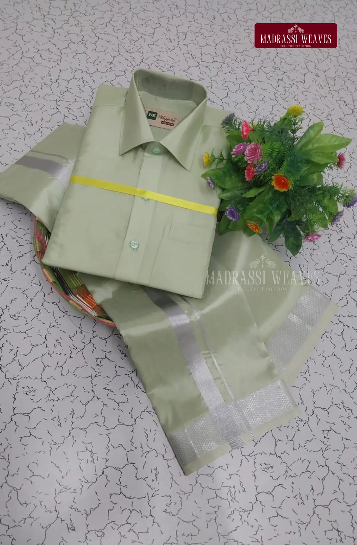 Kids Premium Silk Dhoti Set - Marine Green – Madrassi Weaves