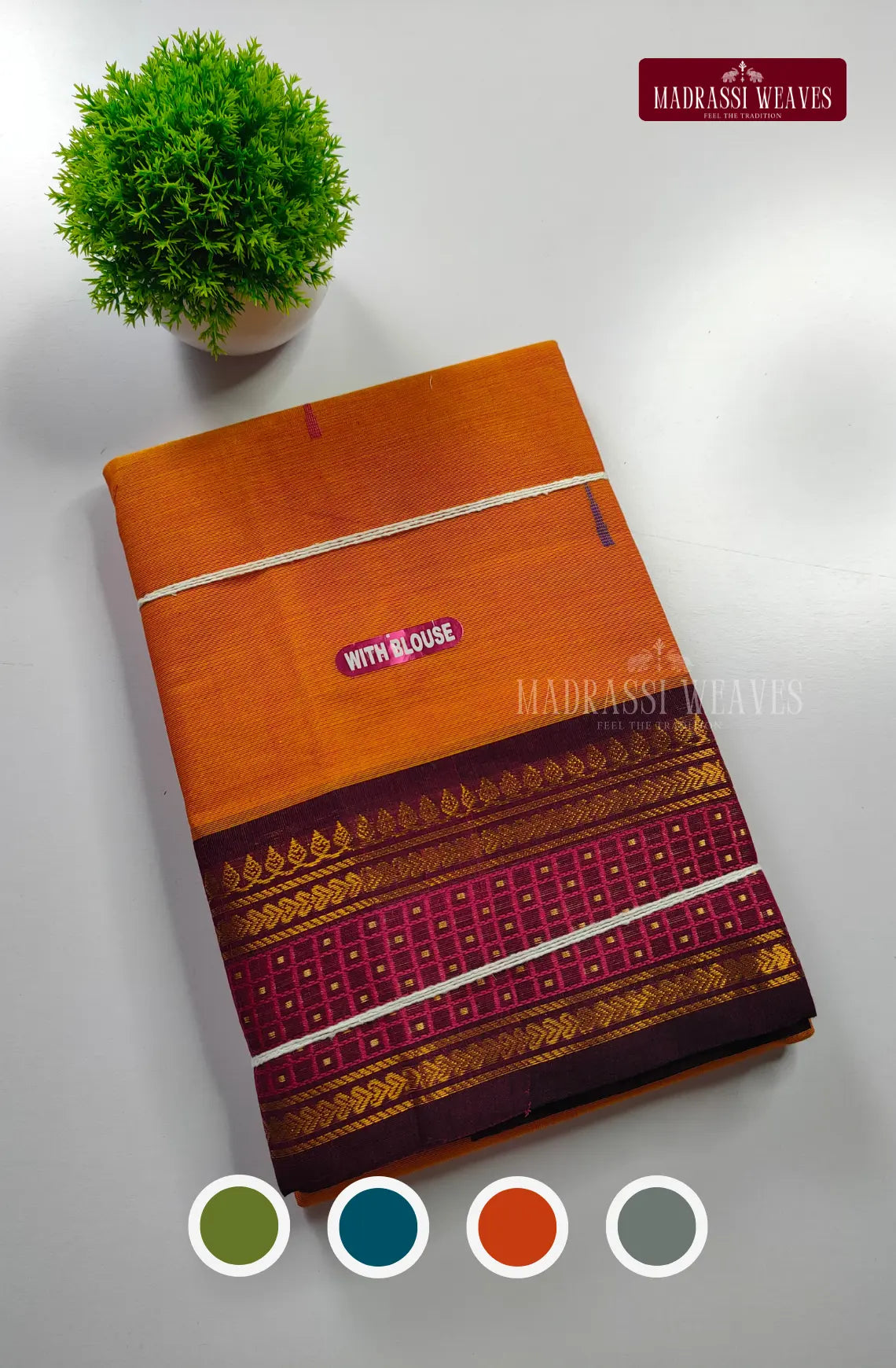 Pure Cotton Kanchi Border Saree – Madrassi Weaves